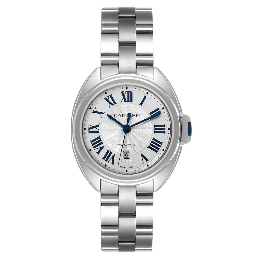 Cartier Cle Silver Guilloche Dial Automatic Steel Ladies Watch WSCL0005 ...