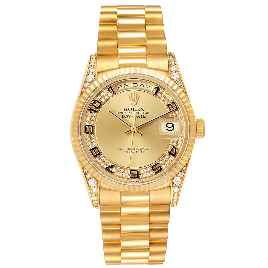 Rolex President Day-Date Yellow Gold Myriad Dial Diamond Lugs Mens ...