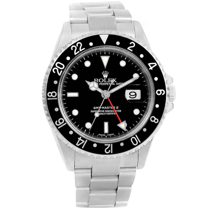 Rolex GMT Master II Black Bezel Stainless Steel Mens Watch 16710 ...