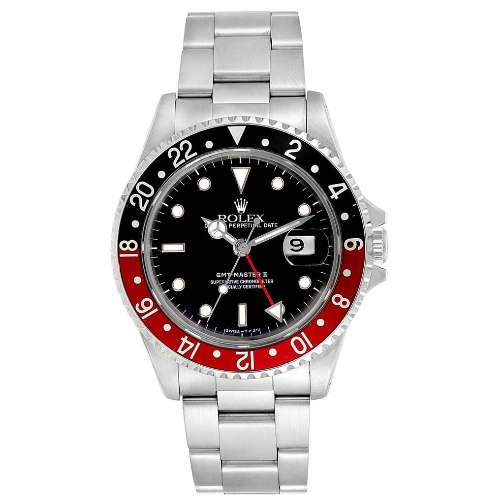 Rolex GMT Master II Black Red Coke Bezel Steel Mens Watch 16710 ...