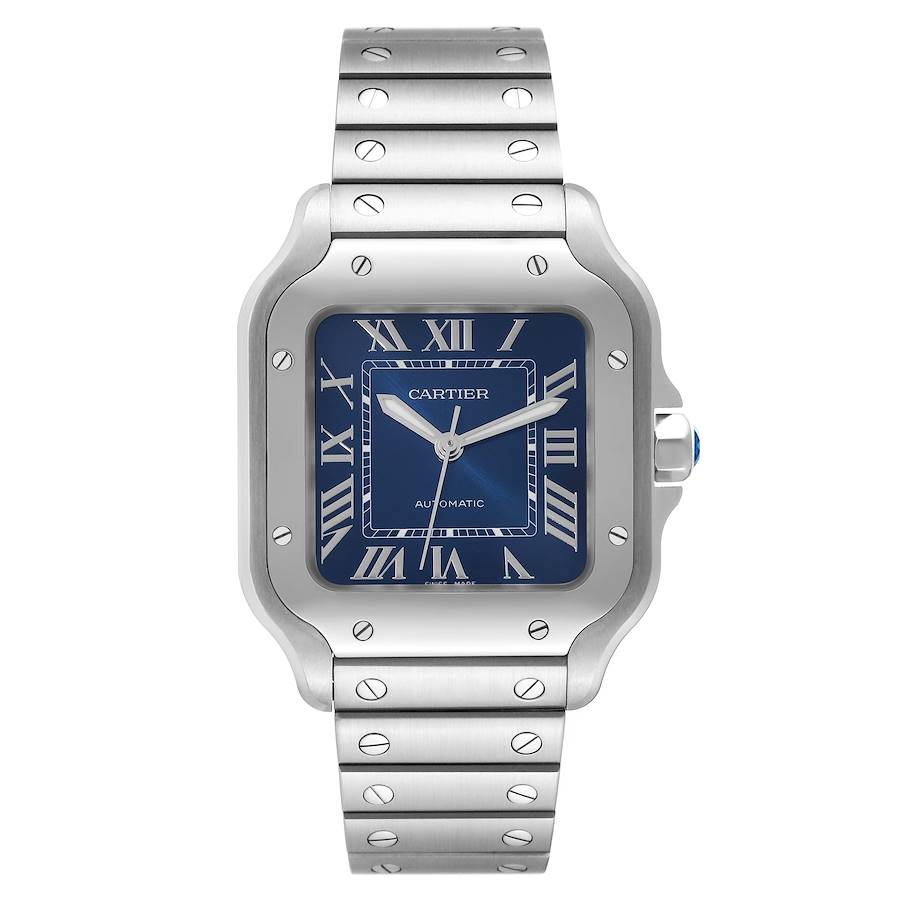 Cartier Santos Blue Dial Steel Mens Watch WSSA0063 Box Card ...