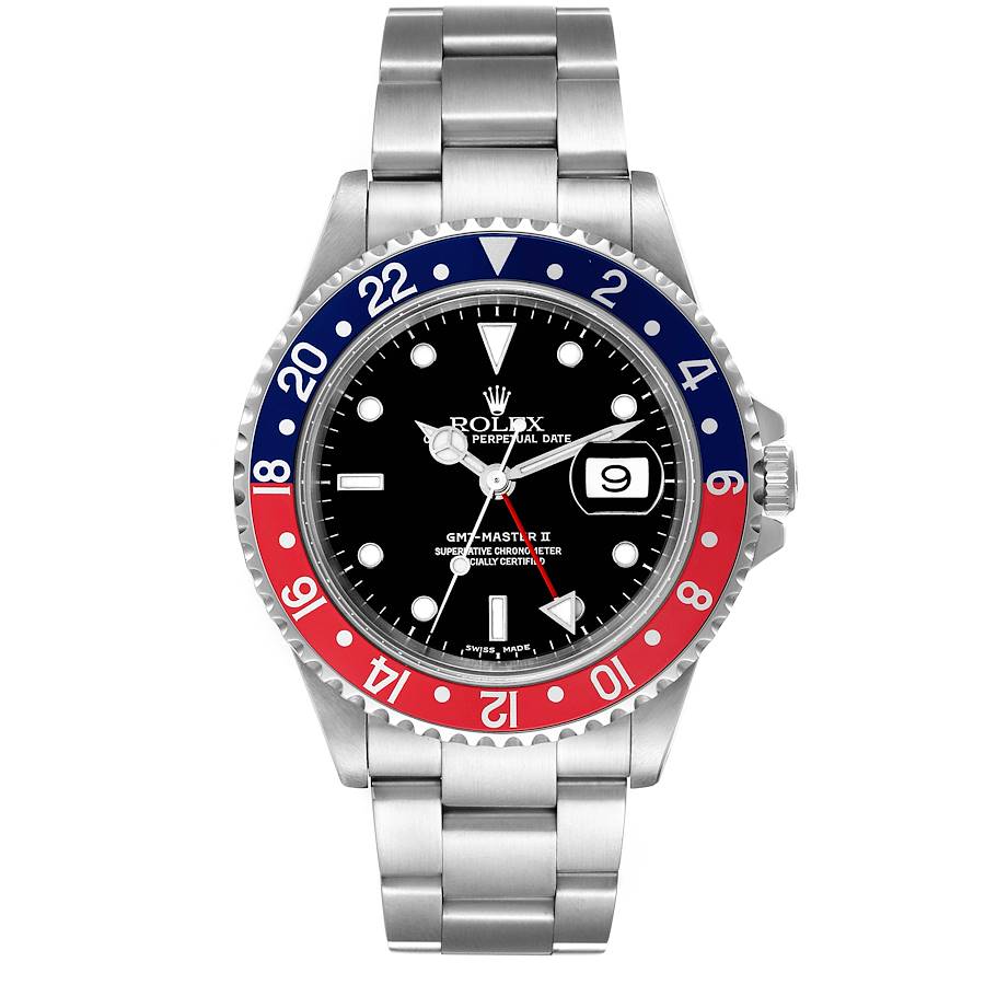 Rolex GMT Master II Blue Red Pepsi Bezel Steel Mens Watch 16710 Box ...