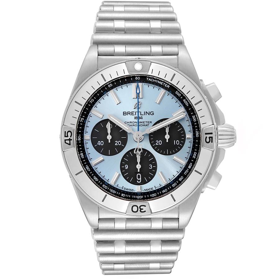 Breitling Chronomat B01 Ice Blue Dial Steel Mens Watch PB0134 Box Card ...