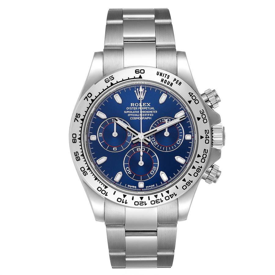 Rolex Daytona Blue Dial White Gold Chronograph Mens Watch 116509 Box ...