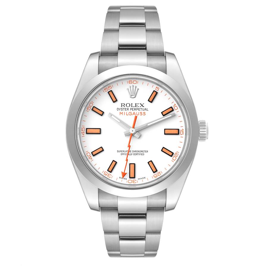 Rolex Milgauss White Dial Orange Markers Steel Mens Watch 116400 Box ...