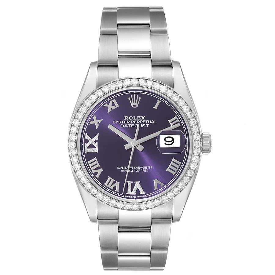 Rolex Datejust Steel Purple Diamond Dial Bezel Mens Watch 126284 ...
