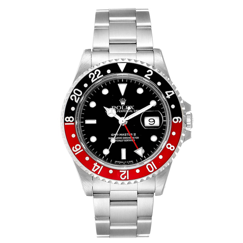 Rolex GMT Master II Black Red Coke Bezel Steel Mens Watch 16710 ...