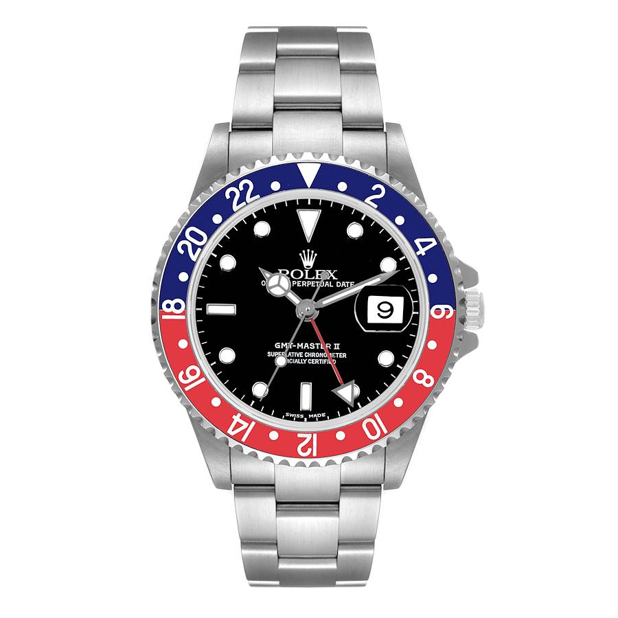 Rolex GMT Master II Pepsi Red and Blue Bezel Steel Mens Watch 16710 Box ...