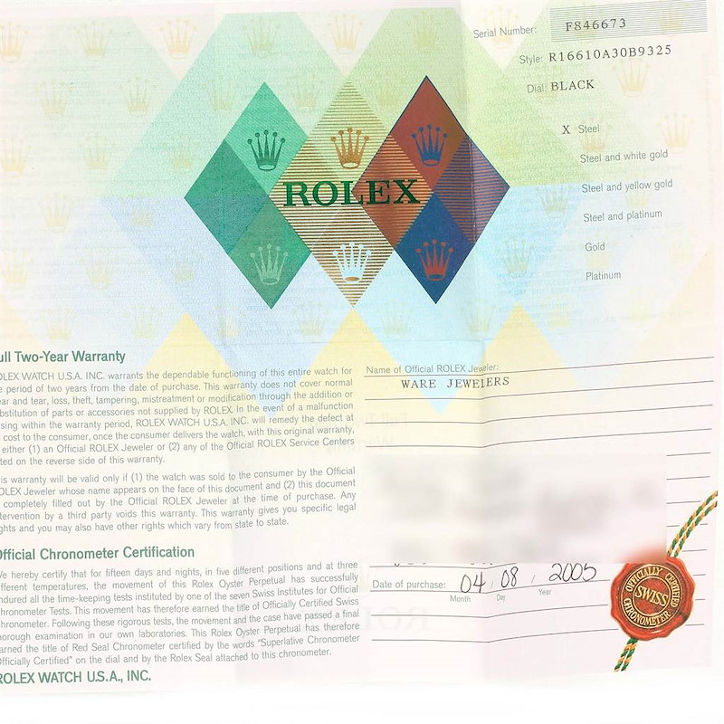 Rolex Submariner Steel Black Dial Mens Watch 16610 Box Papers ...