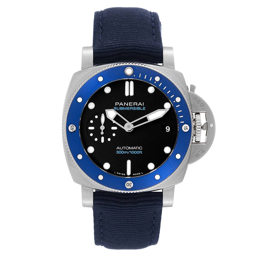 Panerai Submersible Azzurro Black Dial Steel Mens Watch PAM01209 Box ...