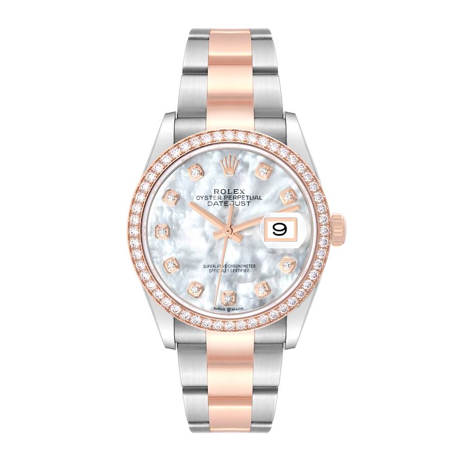 Rolex Datejust 36 Steel Rose Gold Mother of Pearl Diamond Mens Watch ...