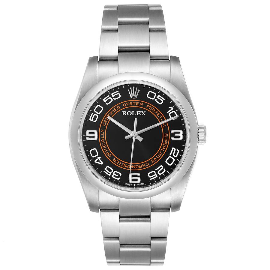 Rolex No Date Black Concentric Dial Steel Mens Watch 116000 ...