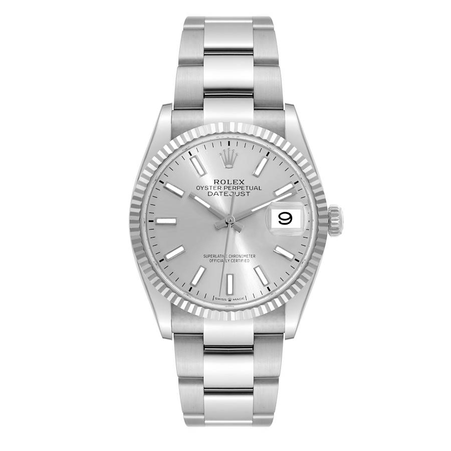 Rolex Datejust Steel White Gold Silver Dial Mens Watch 126234 Box Card ...