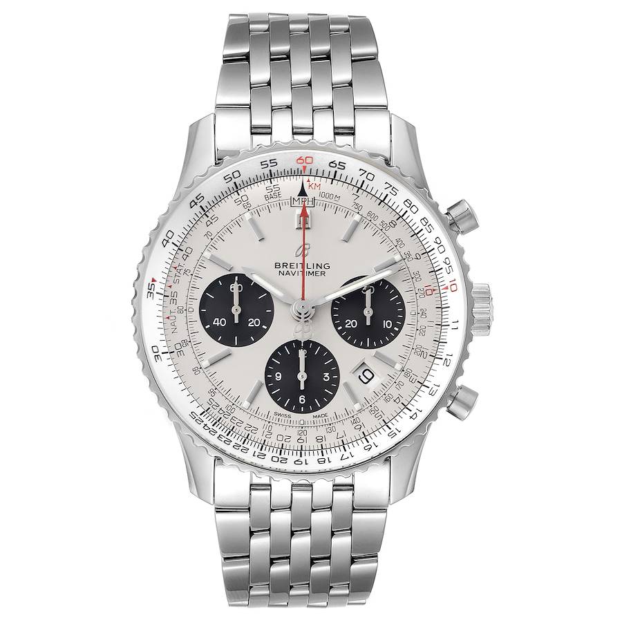 Breitling Navitimer 01 Silver Dial Steel Mens Watch AB0121 Box Card ...