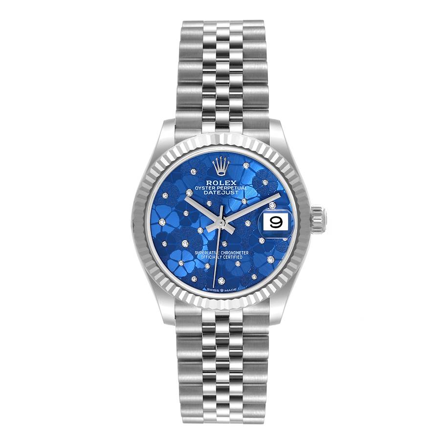 Rolex Datejust Midsize 31 Steel White Gold Blue Floral Dial Ladies ...