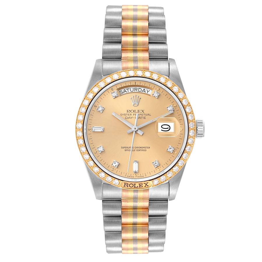 Rolex President Day-Date Tridor White Yellow Rose Gold Diamond Watch ...