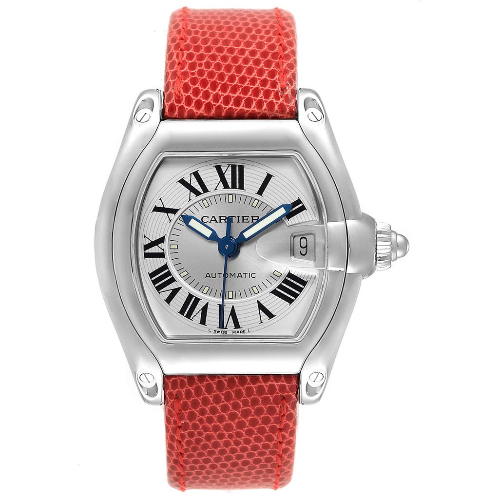 Cartier Roadster Mens Steel Red Strap Large Watch W62000V3 | SwissWatchExpo