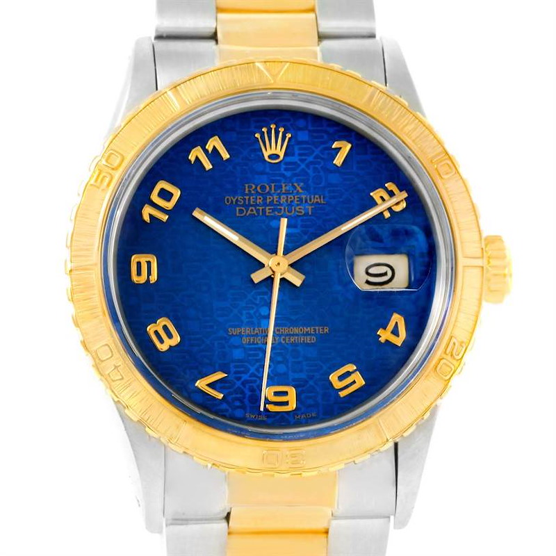Rolex Datejust Turnograph Mens Steel Yellow Gold Blue Dial Watch 16253 ...
