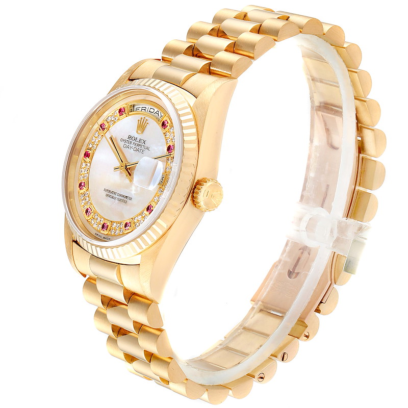Rolex President Day-Date Gold MOP Myriad Diamond Ruby Mens Watch 18238 ...