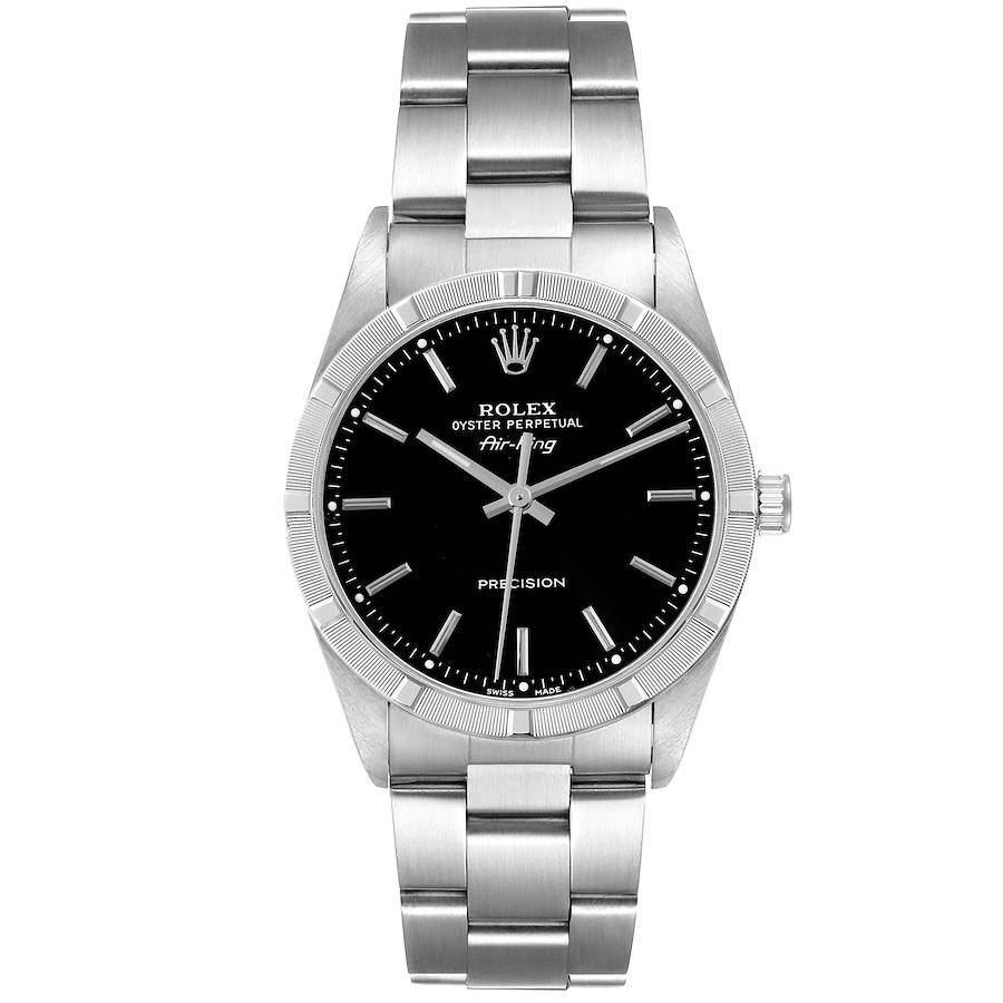Rolex Air King Engine Turned Bezel Black Dial Steel Mens Watch 14010 ...