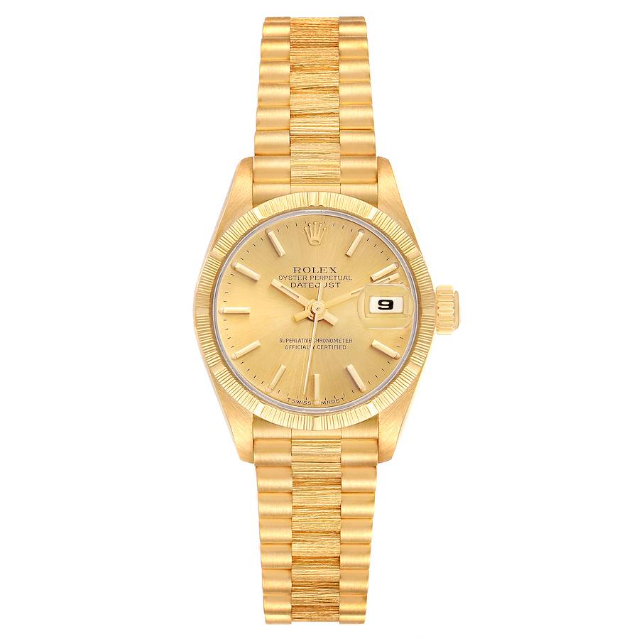 Rolex Datejust President Yellow Gold Bark Finish Ladies Watch 69278 ...