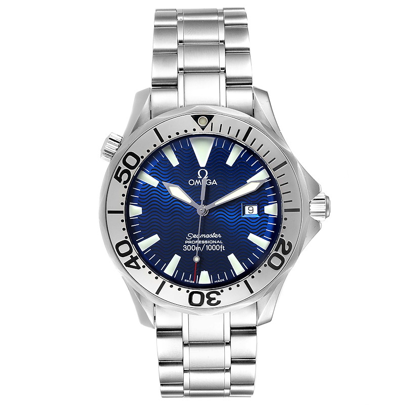 Omega Seamaster Electric Blue Wave Dial Mens Watch 2265.80.00 Card ...