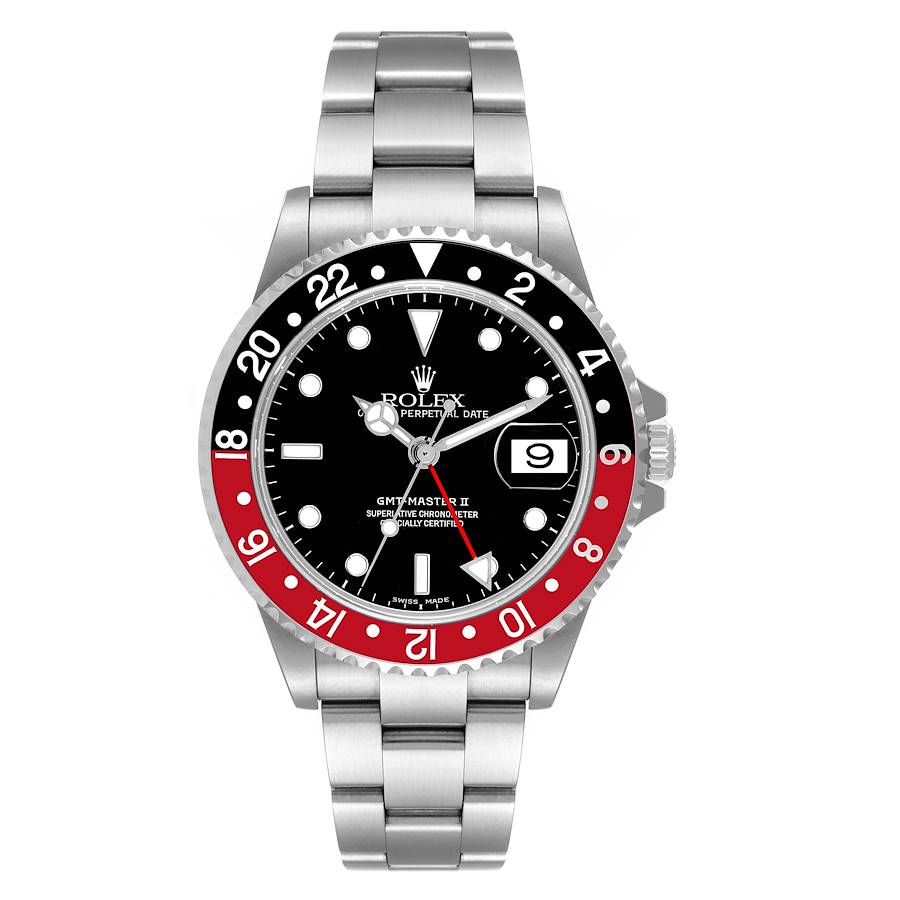 Rolex GMT Master II Black Red Coke Bezel Steel Mens Watch 16710 Box ...