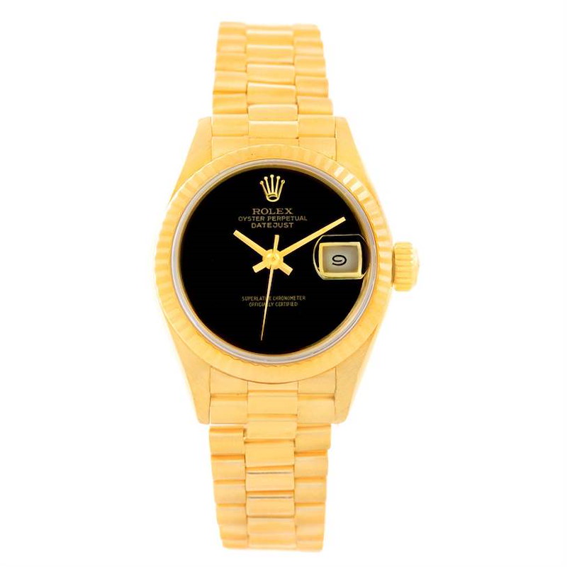 Rolex President Datejust Yellow Gold Onyx Dial Ladies Watch 69178 ...