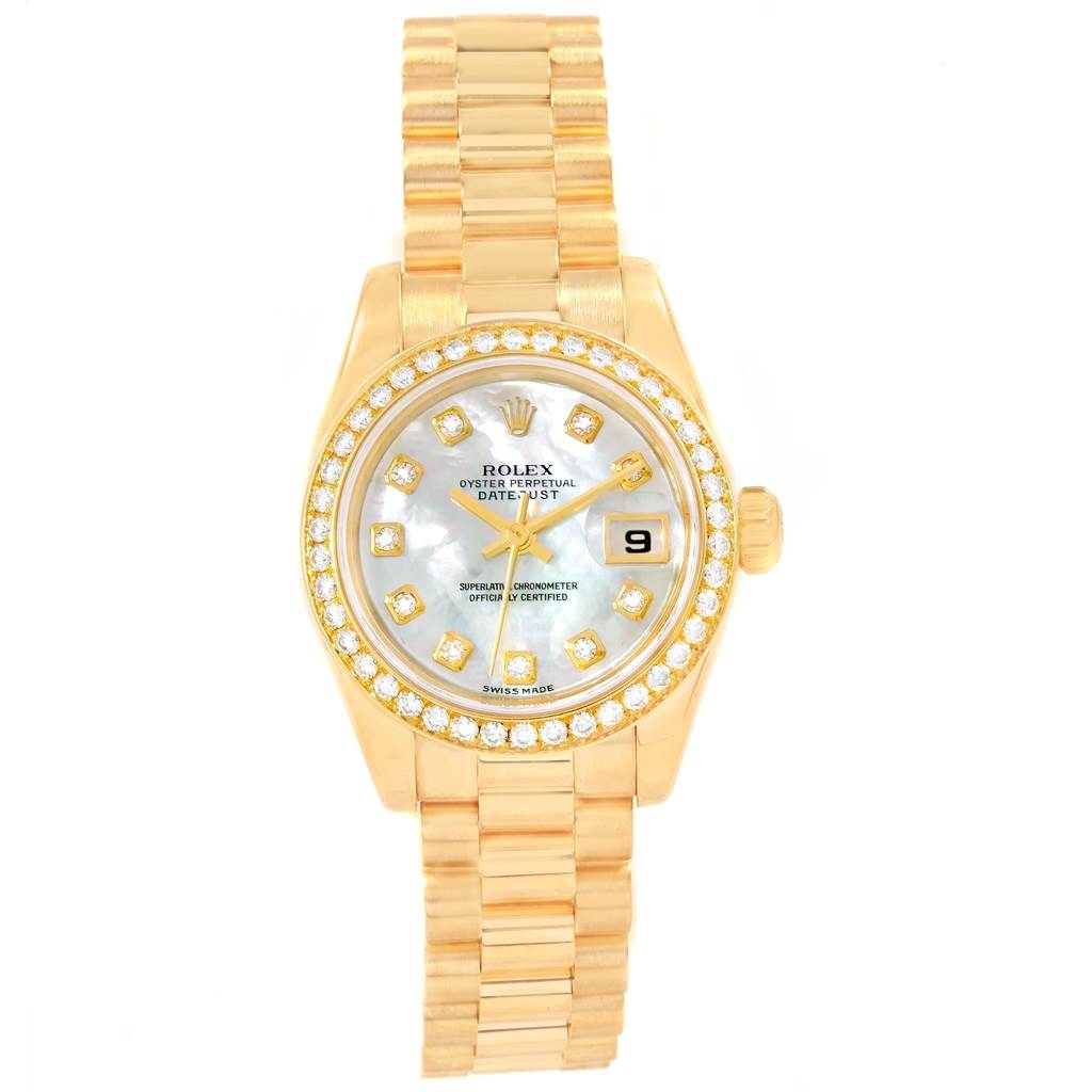 Rolex President Ladies 18k Yellow Gold MOP Diamond Watch 179138 ...