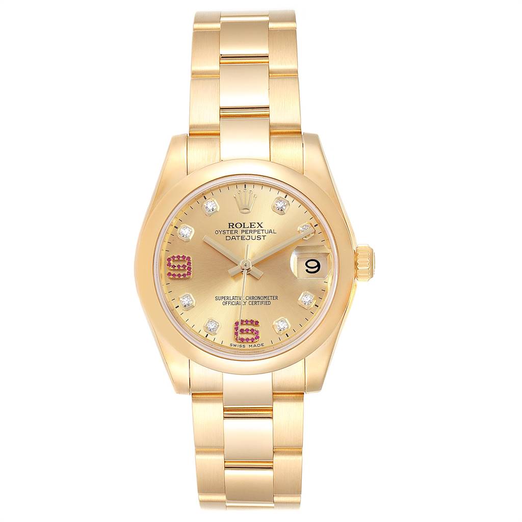 Rolex President 31 Midsize Yellow Gold Diamond Ruby Ladies Watch 178248 ...