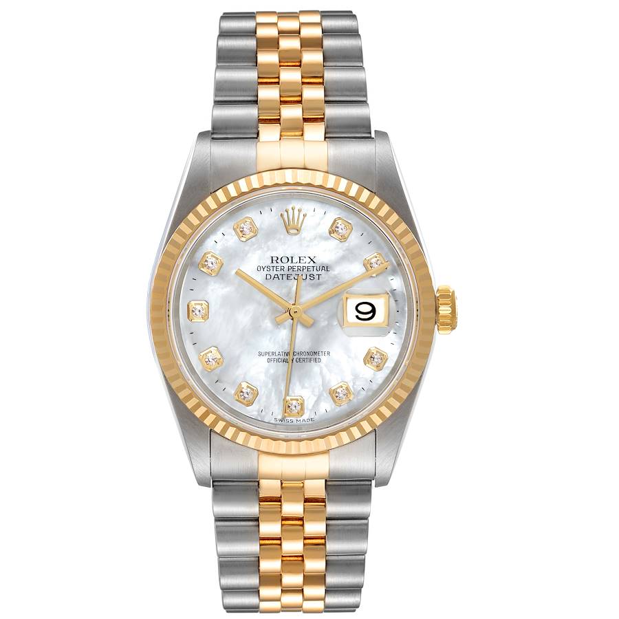 Rolex Datejust Steel Yellow Gold MOP Diamond Mens Watch 16233 Box ...