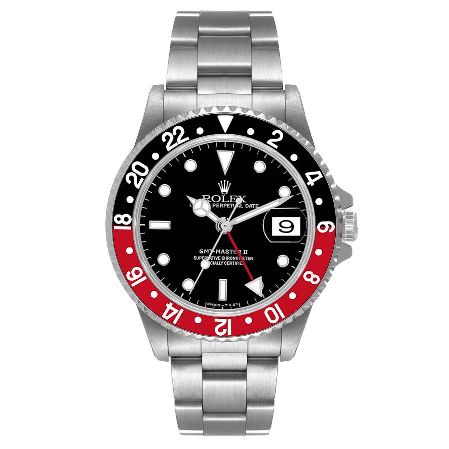 Rolex GMT Master II Black Red Coke Bezel Steel Mens Watch 16710 ...