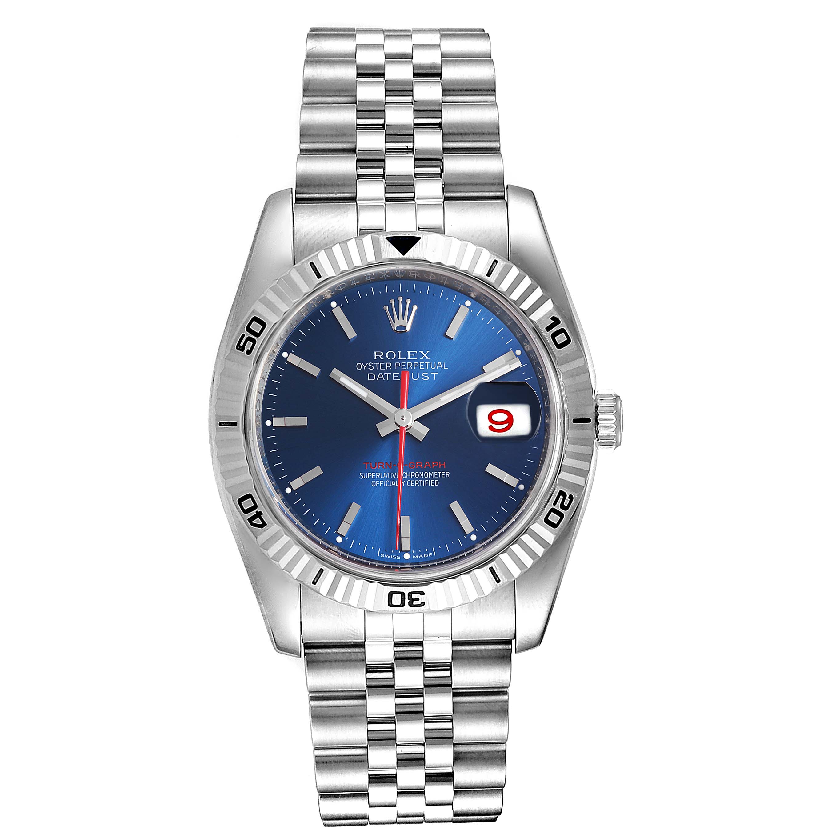 Rolex Datejust Turnograph Blue Dial Steel Mens Watch 116264 Box Papers ...