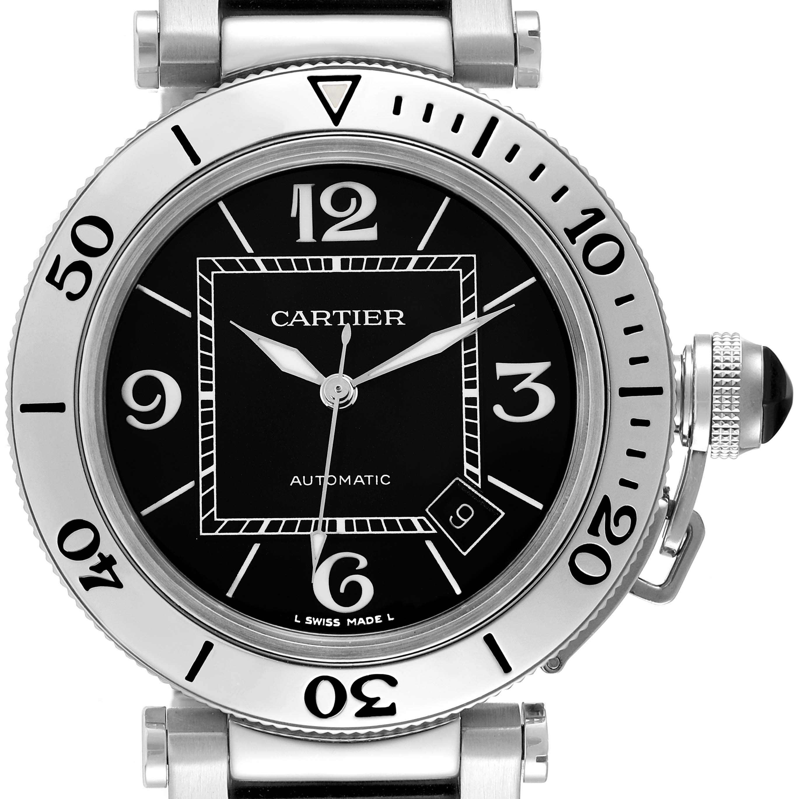 Cartier Pasha Seatimer Black Dial Automatic Steel Mens Watch W31077M7 ...