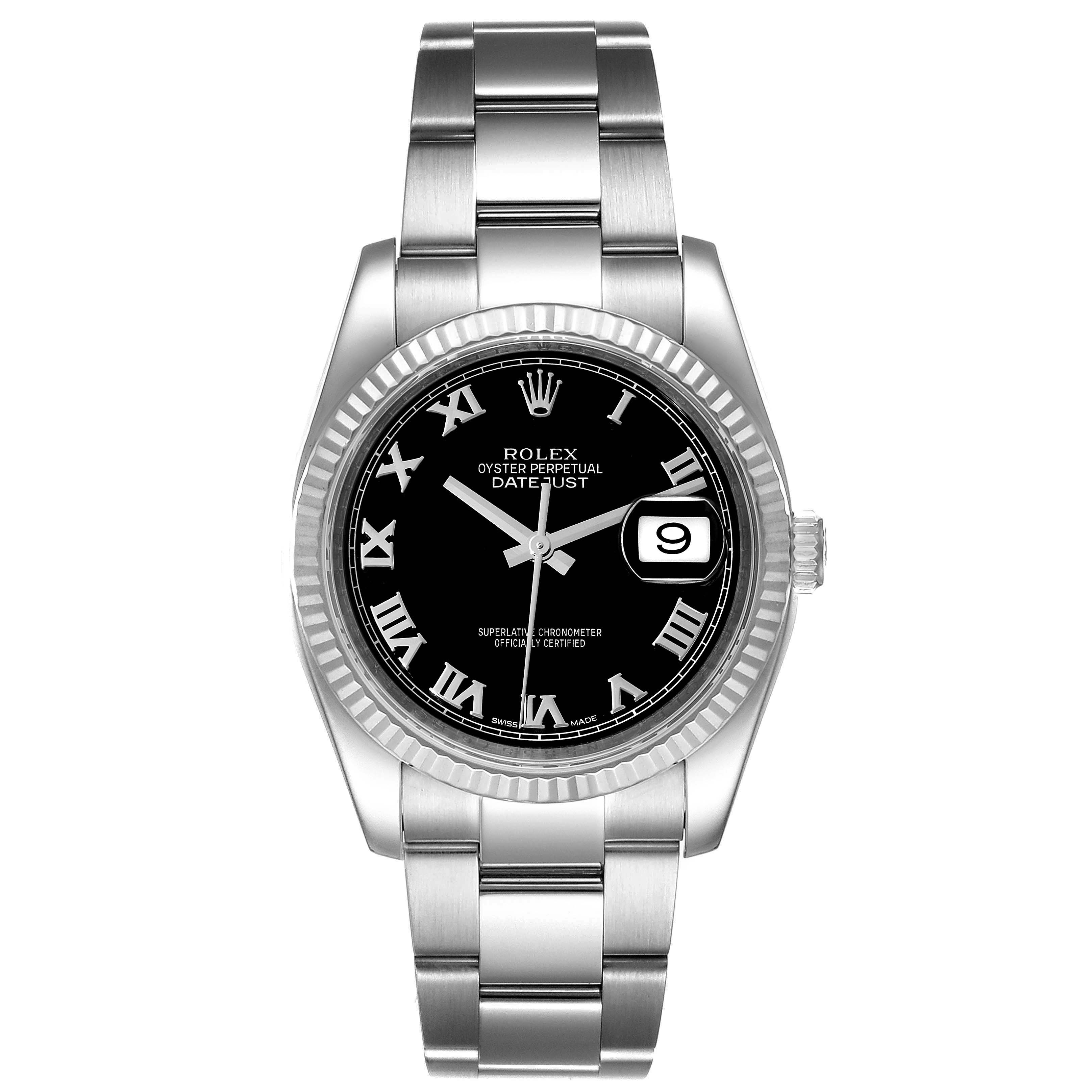 Rolex Datejust Steel White Gold Black Dial Oyster Bracelet Mens Watch ...