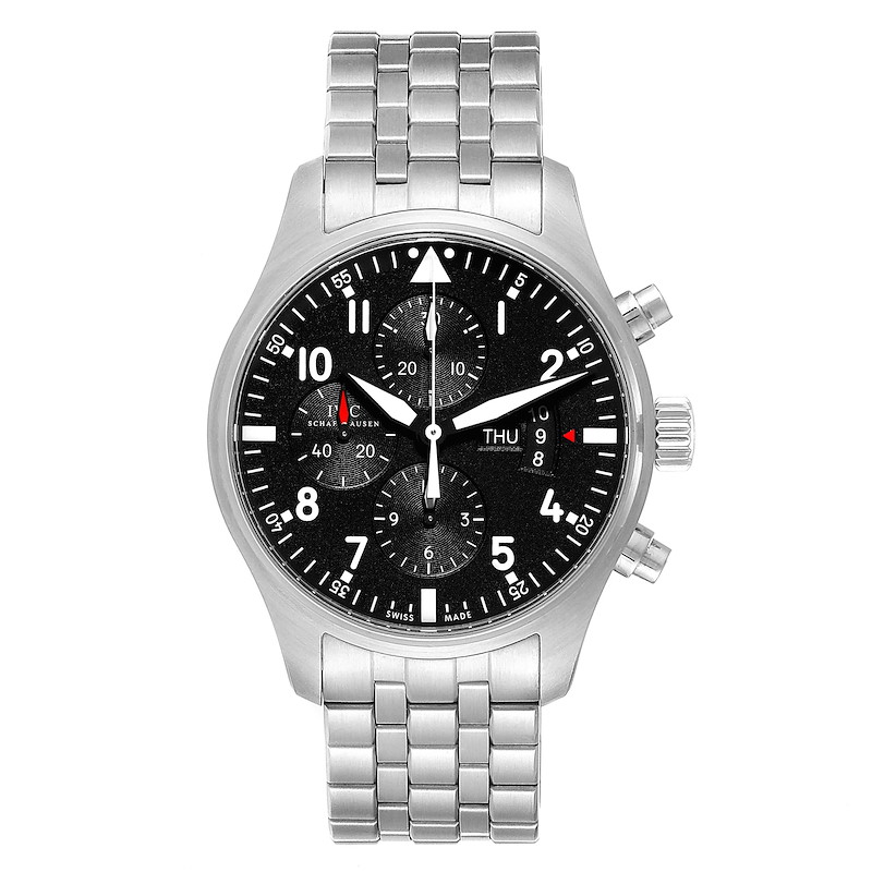 IWC Pilot Black Dial Chronograph Steel Mens Watch IW377704 Card ...