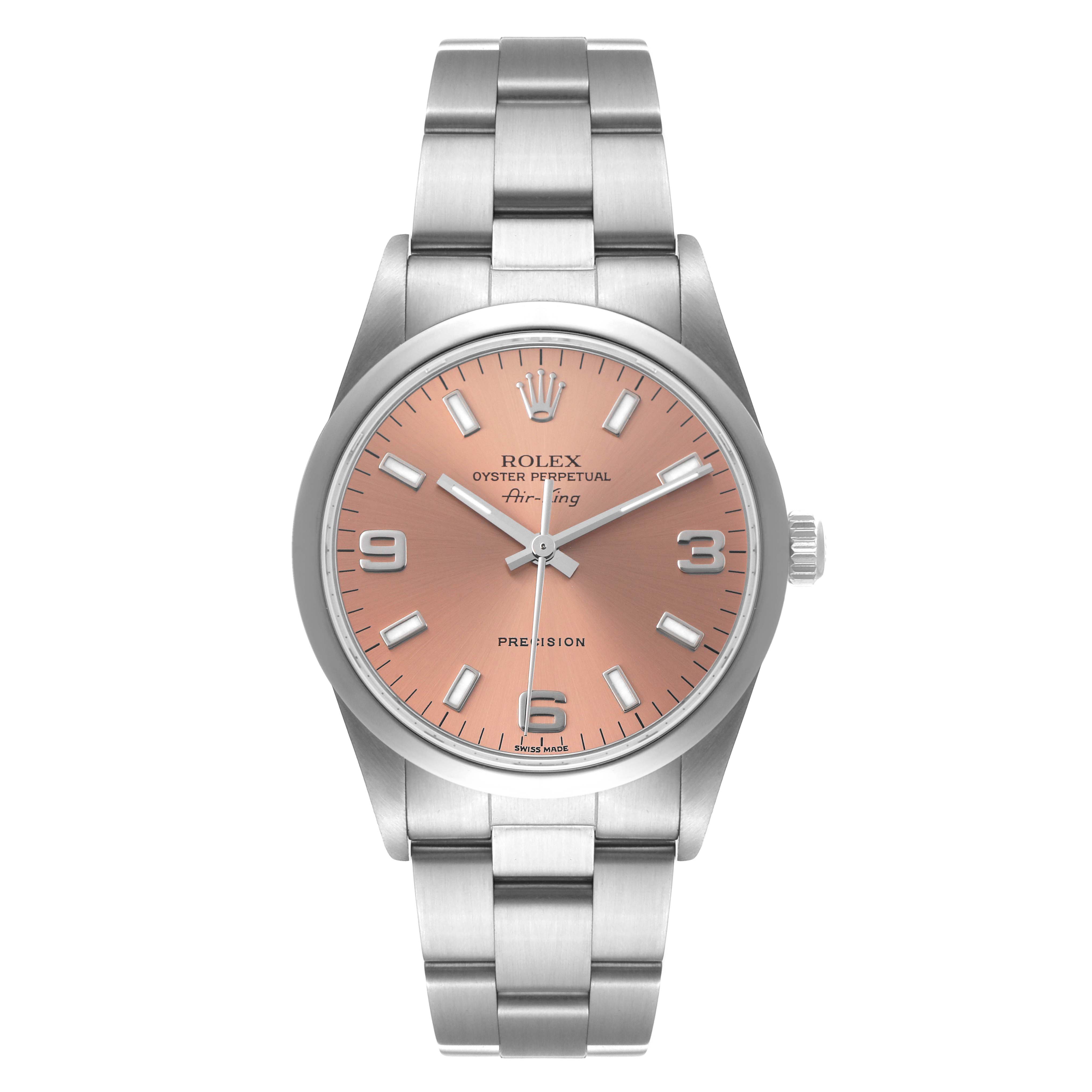 Rolex Air King 34 Salmon Baton Dial Domed Bezel Steel Watch 14000 ...