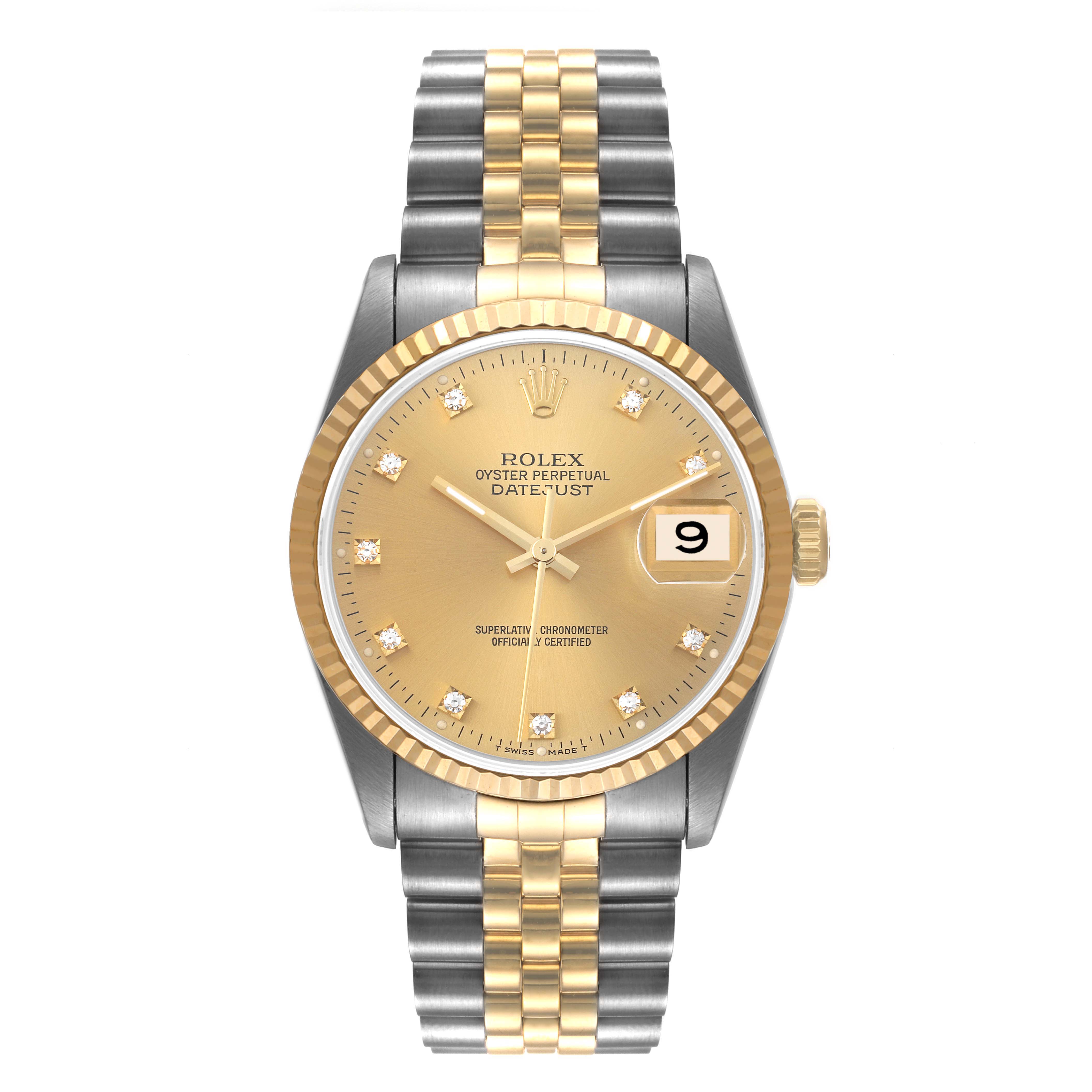 Rolex Datejust Steel Yellow Gold Diamond Dial Mens Watch 16233 | SwissWatchExpo