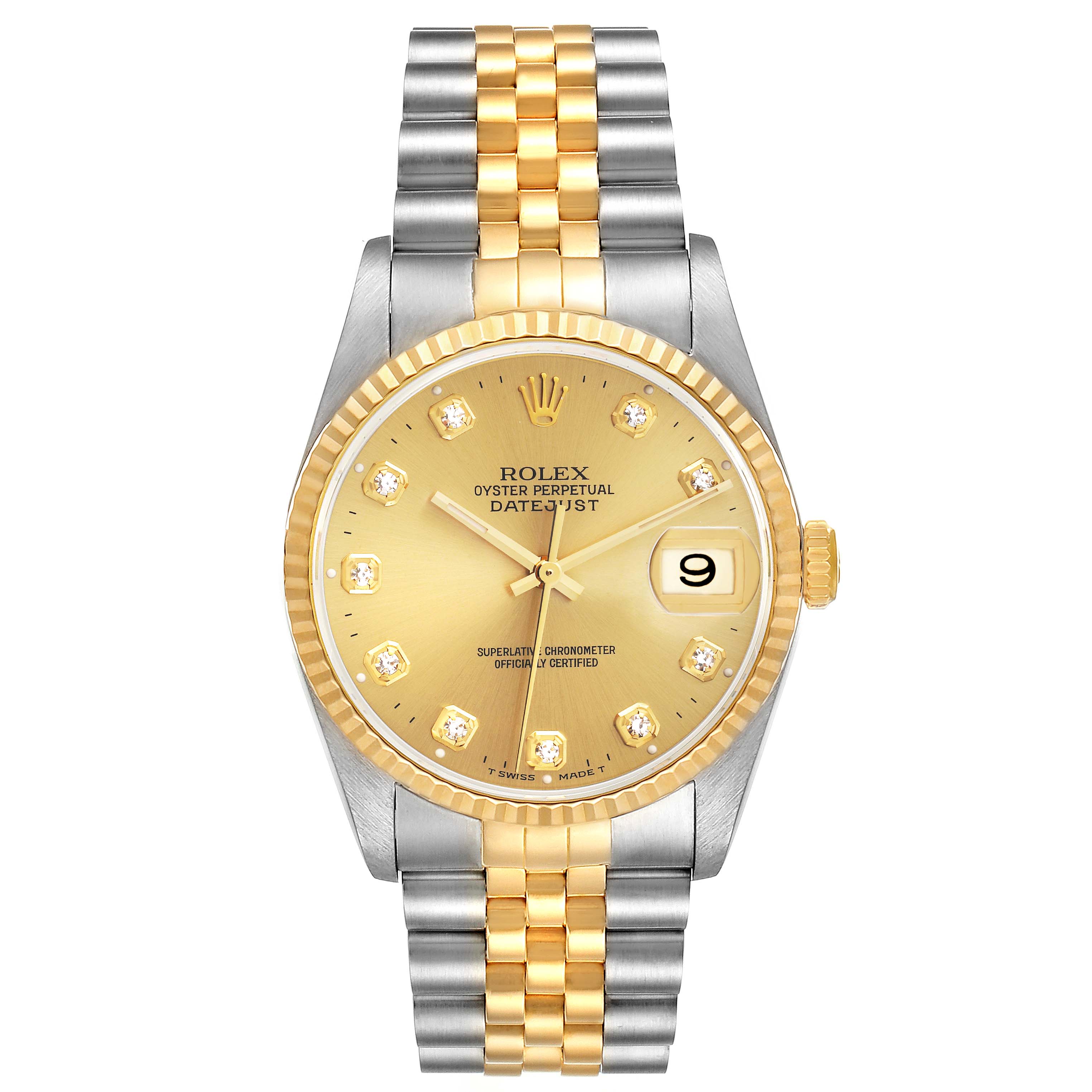 Rolex Datejust Steel Yellow Gold Diamond Dial Mens Watch 16233 | SwissWatchExpo