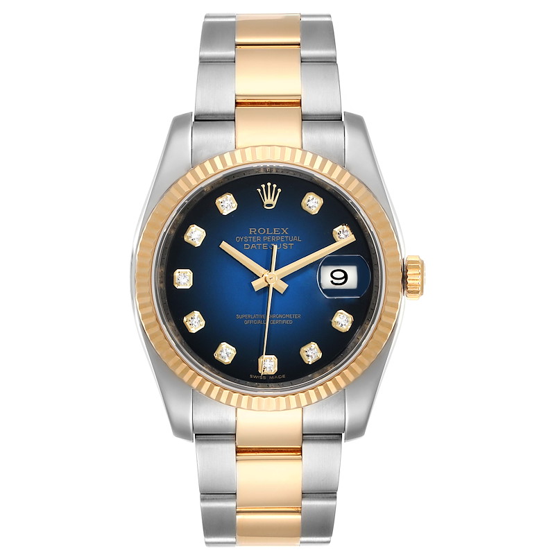 Rolex Datejust Steel Yellow Gold Blue Vignette Diamond Dial Watch ...