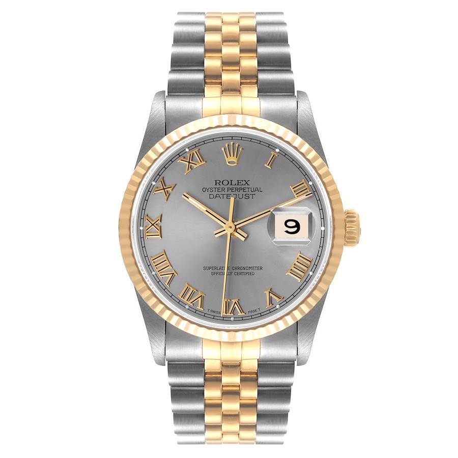 Rolex Datejust Steel Yellow Gold Slate Roman Dial Mens Watch 16233 Box ...