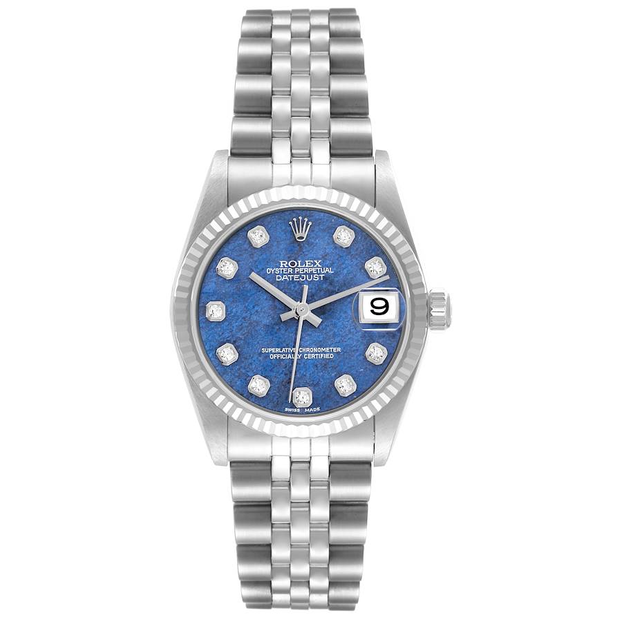 Rolex Datejust Midsize Steel White Gold Sodalite Stone Diamond Ladies ...