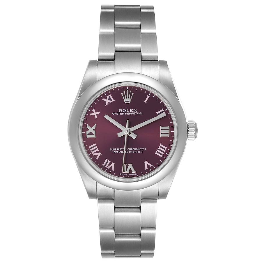 Rolex Oyster Perpetual Midsize Red Grape Dial Ladies Watch 177200 Box ...