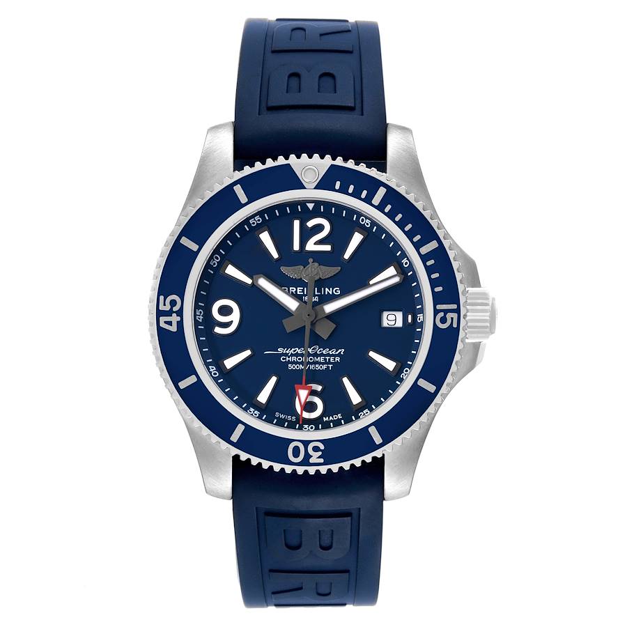 Breitling Superocean 42 Blue Dial Steel Mens Watch A17366 Box Card ...