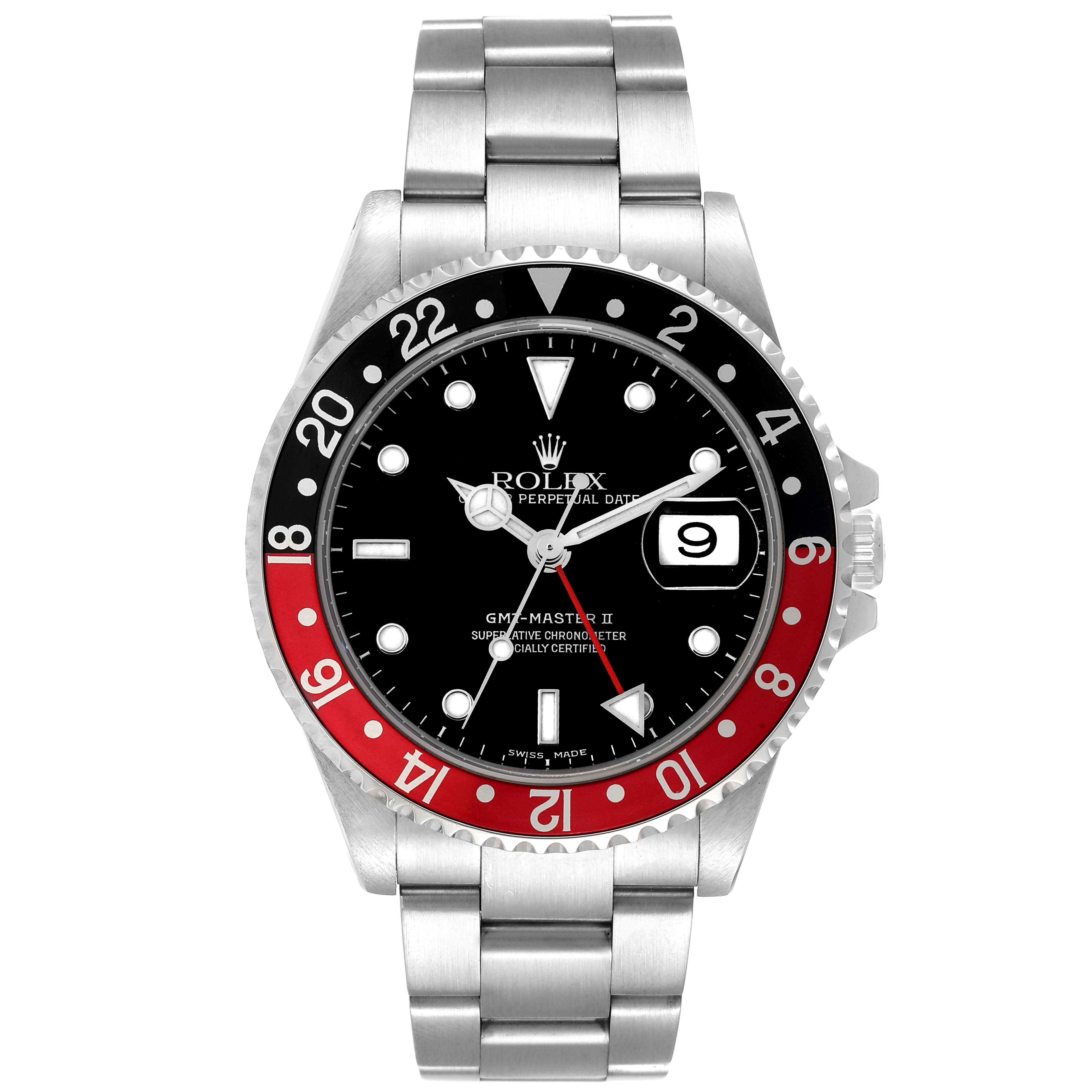 Rolex GMT Master II Black Red Coke Bezel Steel Mens Watch 16710 ...