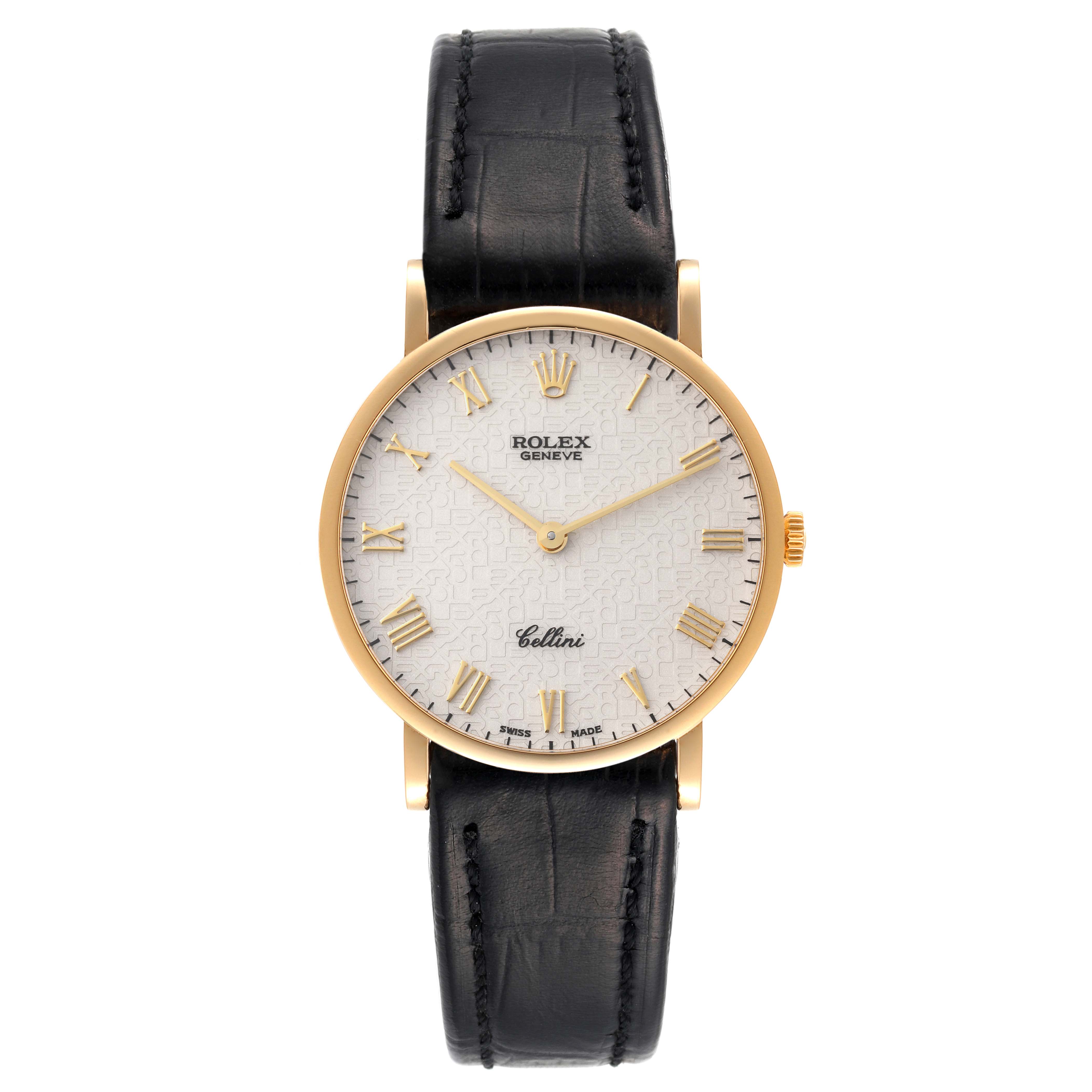 Rolex Cellini Classic Yellow Gold Anniversary Dial Black Strap Watch ...