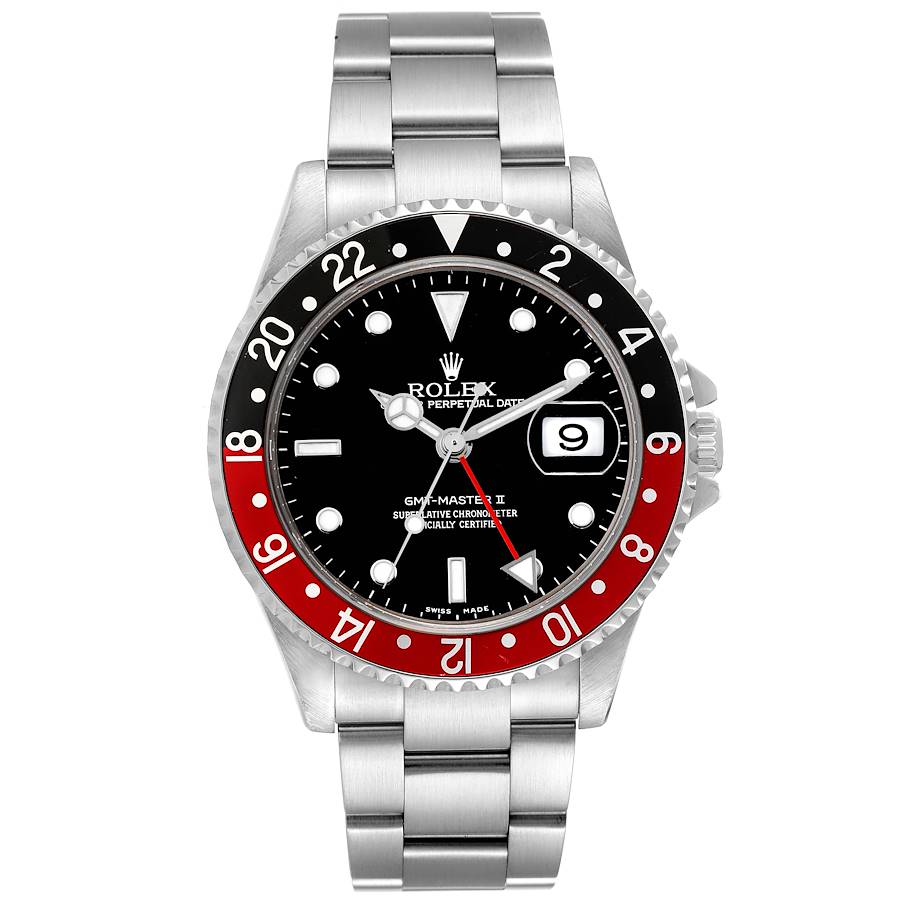 Rolex GMT Master II Black Red Coke Bezel Steel Mens Watch 16710 ...