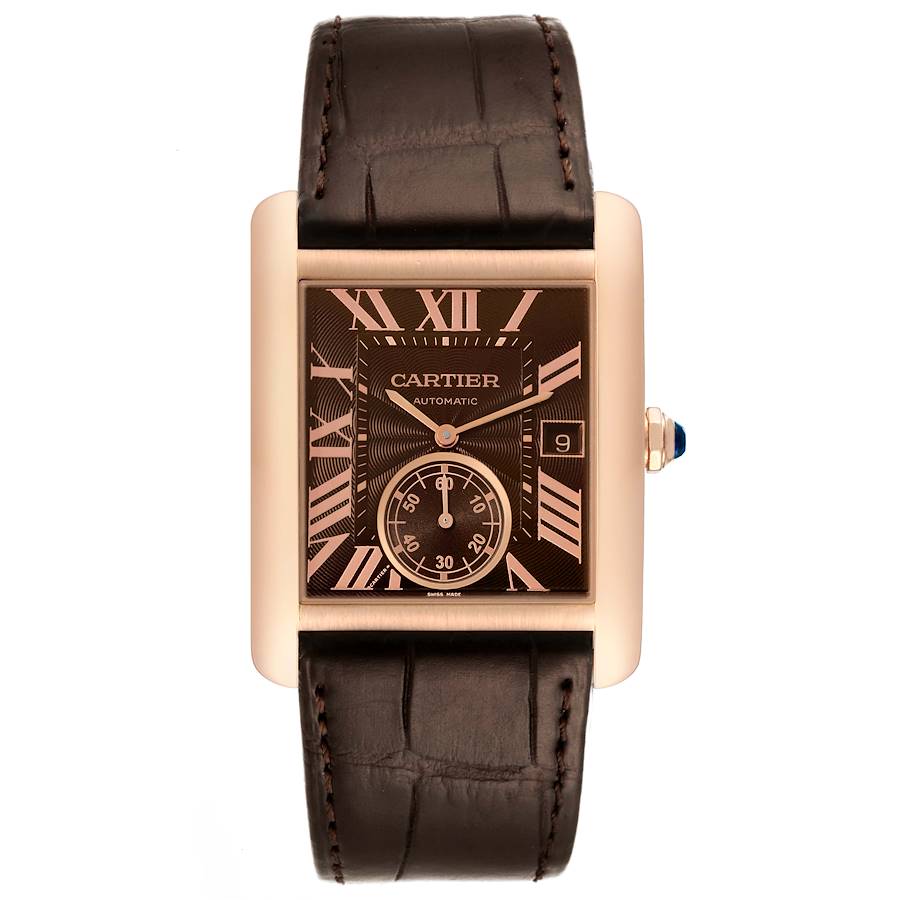 Cartier Tank MC Rose Gold Brown Dial Brown Strap Mens Watch W5330002 ...